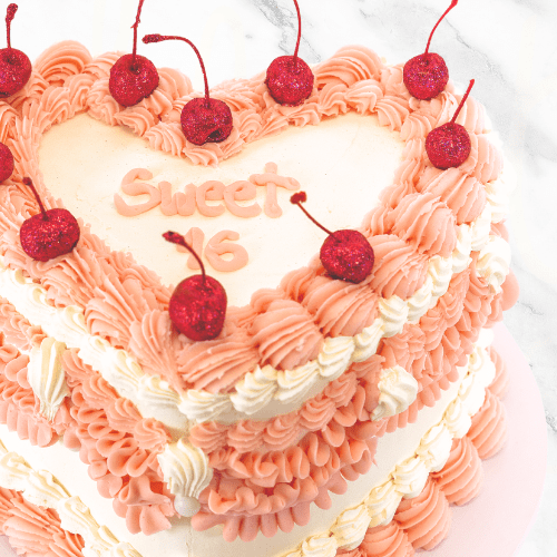 Darling Pink Heart Vintage Cherries Cake